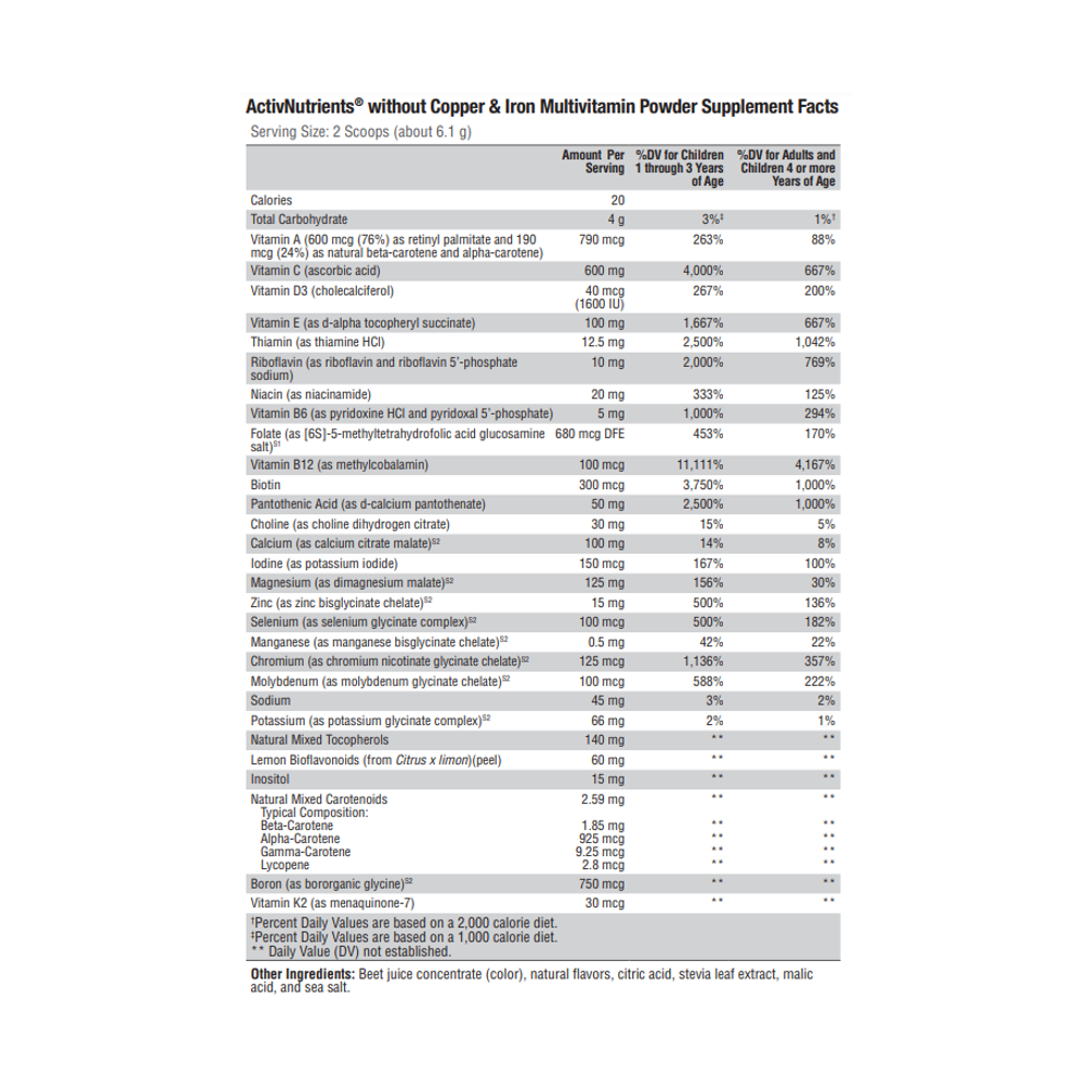 ActivNutrients w/o Copper & Iron Multivitamin Powder – Vitahealth ...